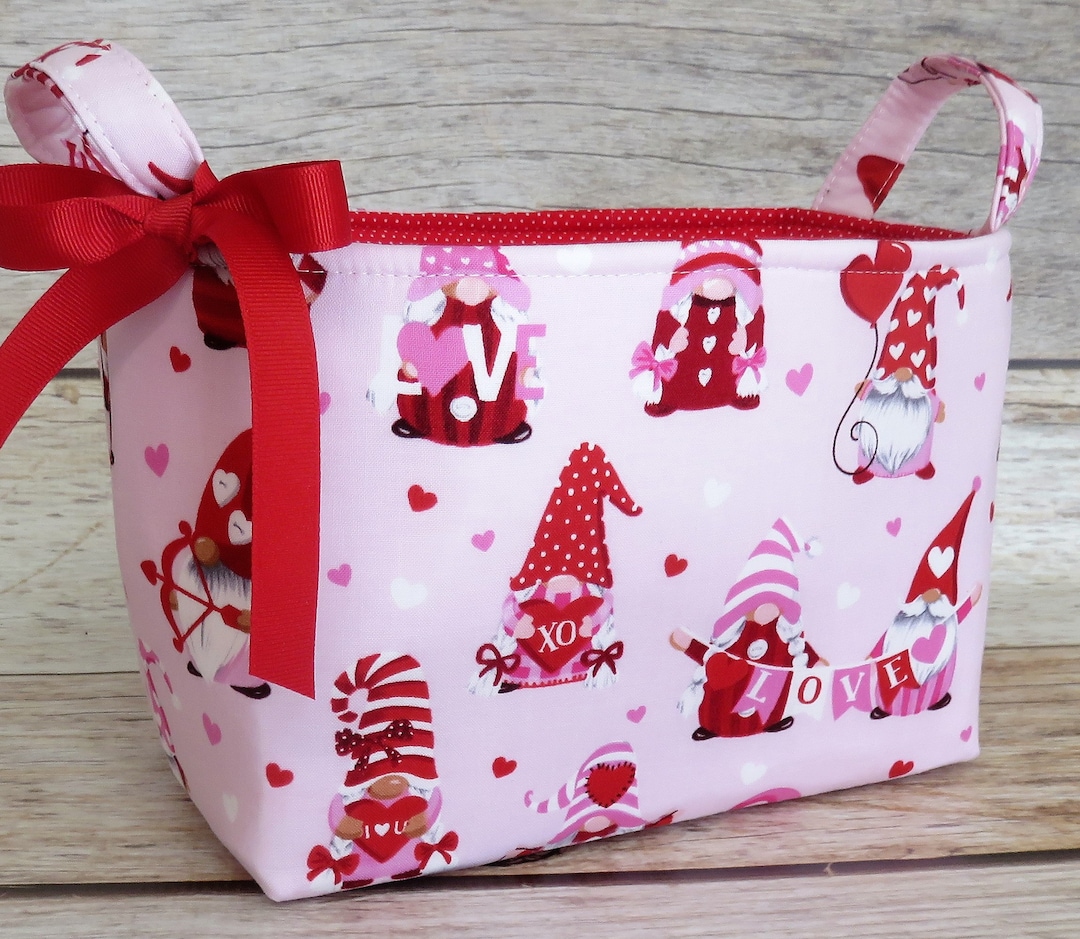 Fun Gnomes Valentines Day Fabric - Storage Gift Basket - Organizer ...
