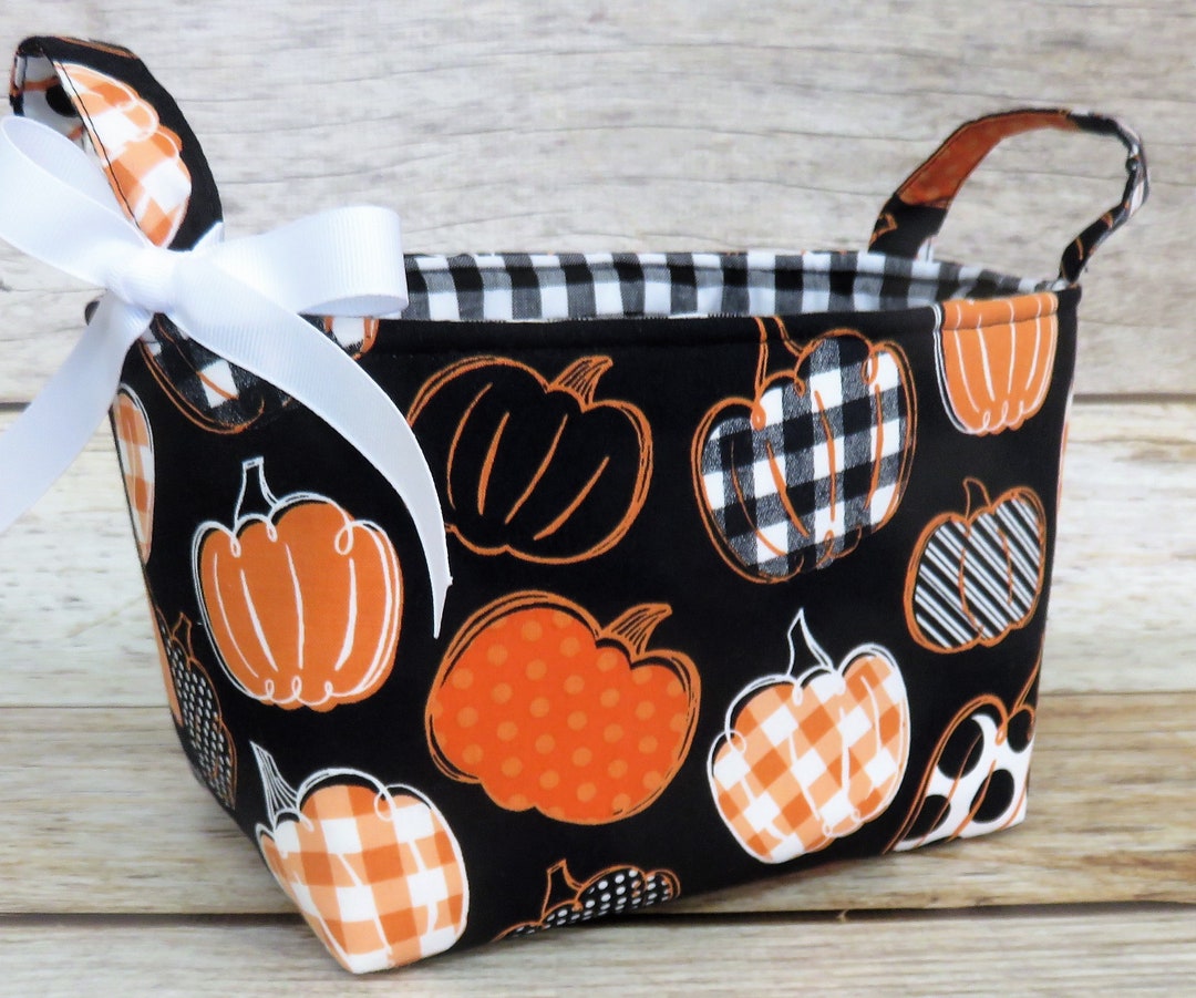 Pumpkins Fall Autumn Black/ Orange/ White Fabric Bin Storage Container ...