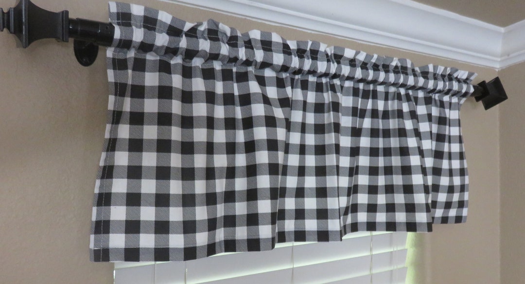 Window Topper Curtain Valance - Black White Buffalo Checks Check Plaid ...