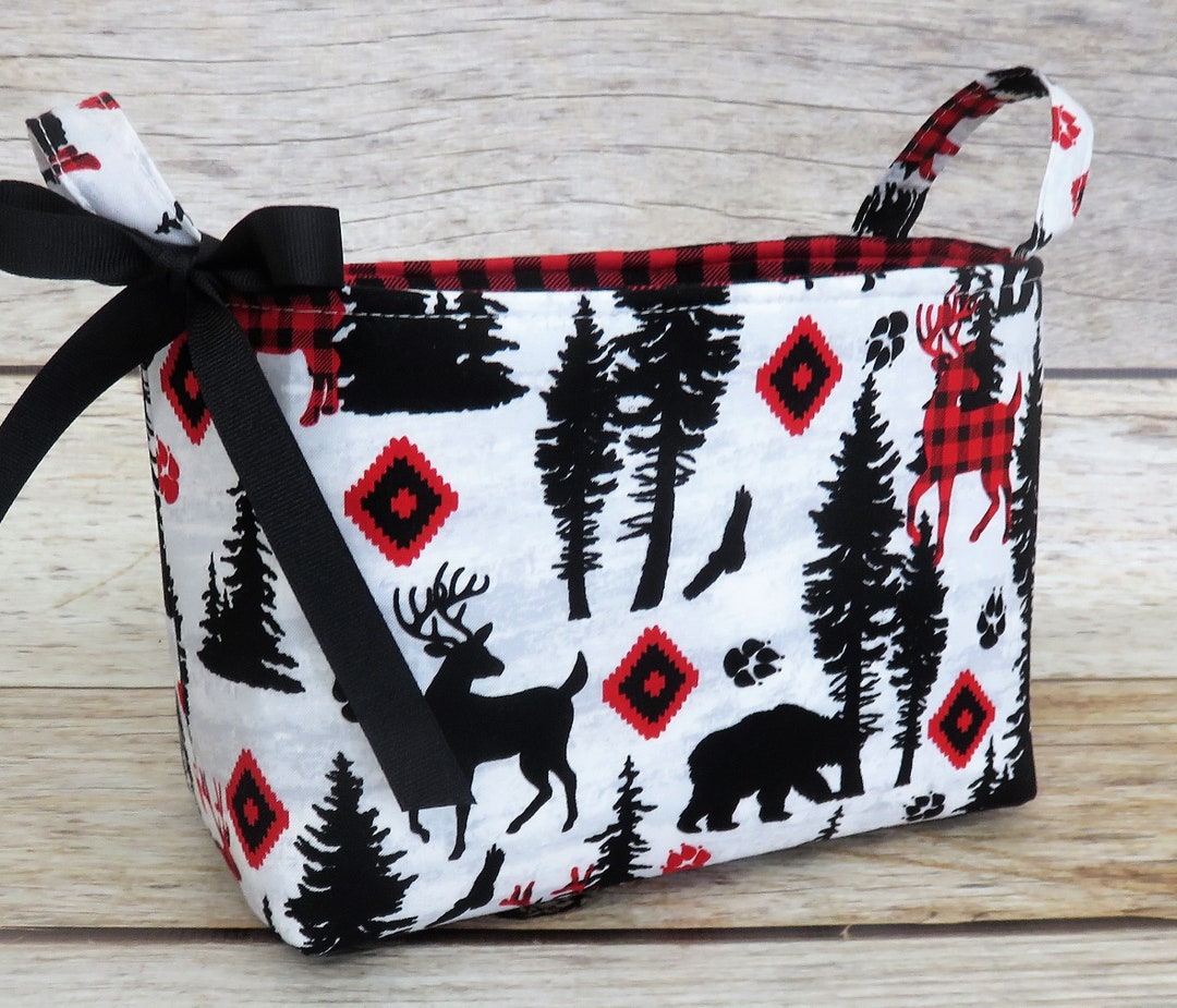 Woodland Deer Bear Moose Forest Trees Fabric Organizer Bin Storage ...