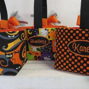 Halloween Trick or Treat Bag Candy Tote Basket Bucket - Funky Multi ...