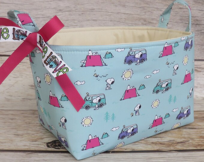 Snoopy Camping Tents and Travel Trailers Fabric - Diaper Caddy Bin ...