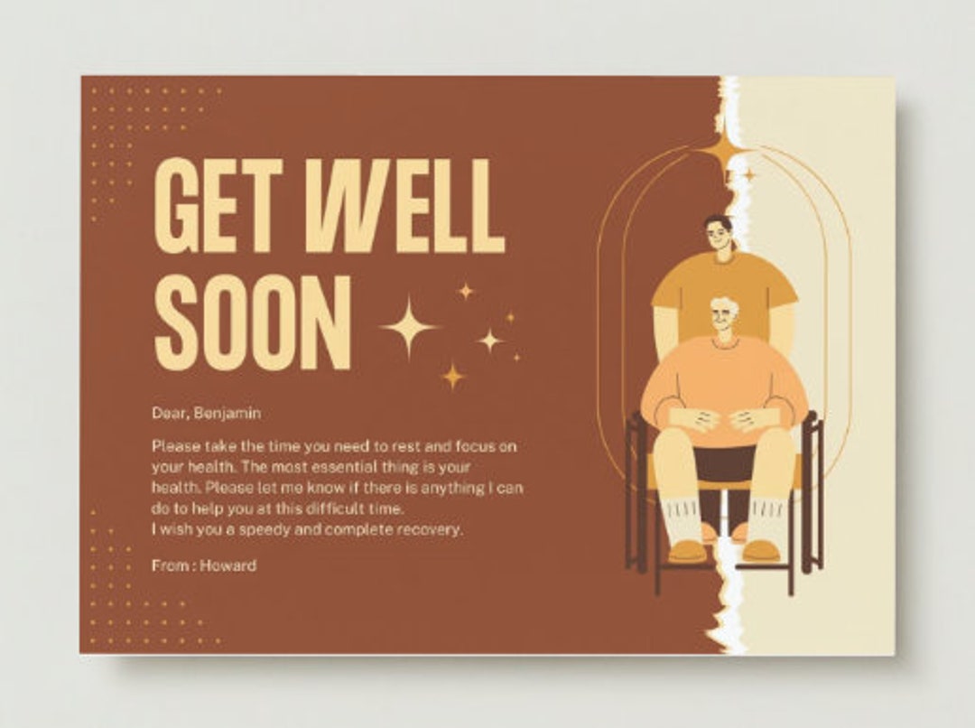 Editable Get Well Card, Brown and Cream Card, Get Well Soon Card ...