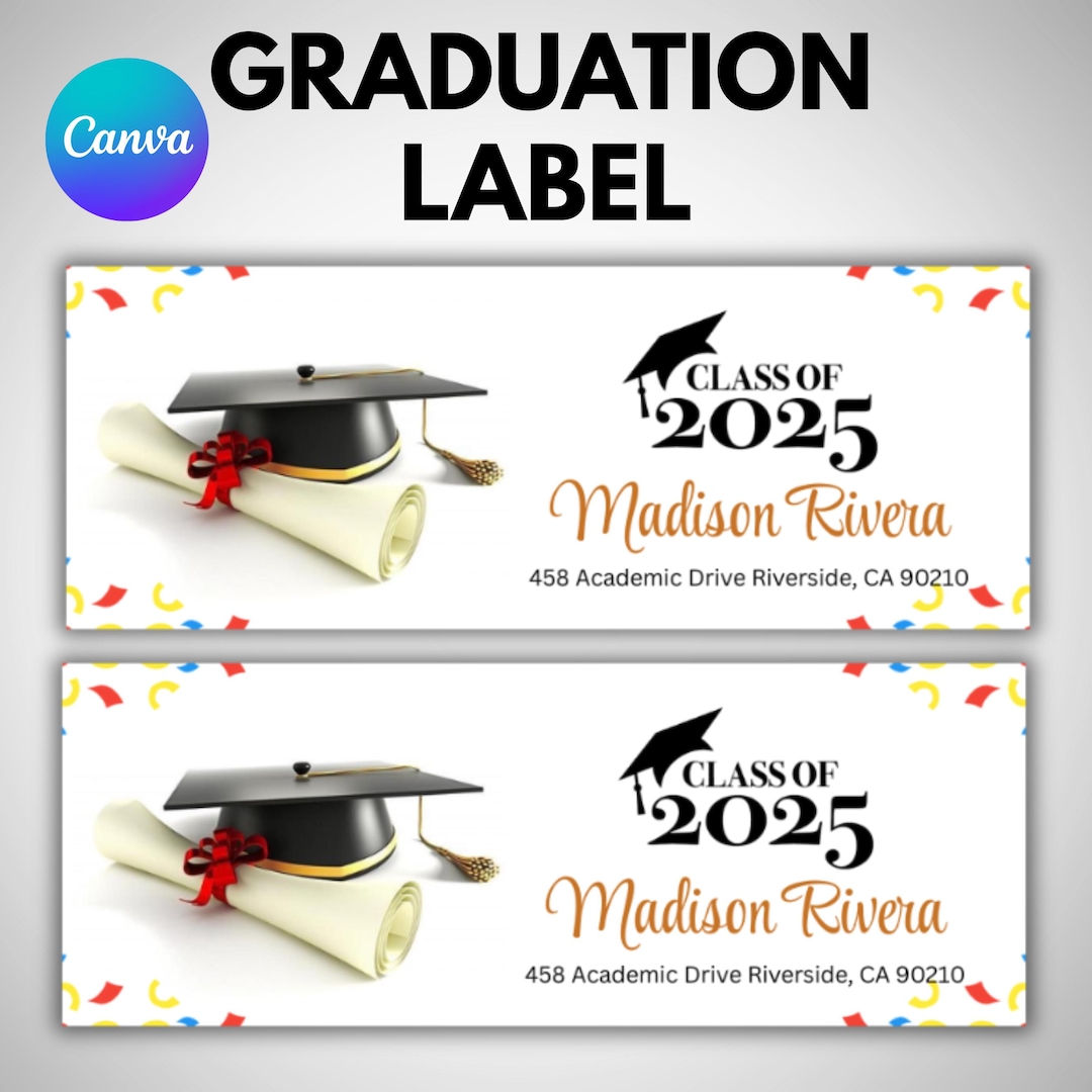 Graduation Announcement Mailing Label, Class of 2025 Labels, Grad Party ...