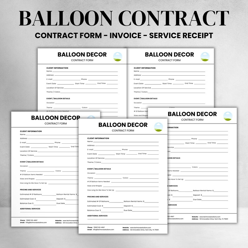 Editable Balloon Decor Contract Template, Canva Invoice - Etsy