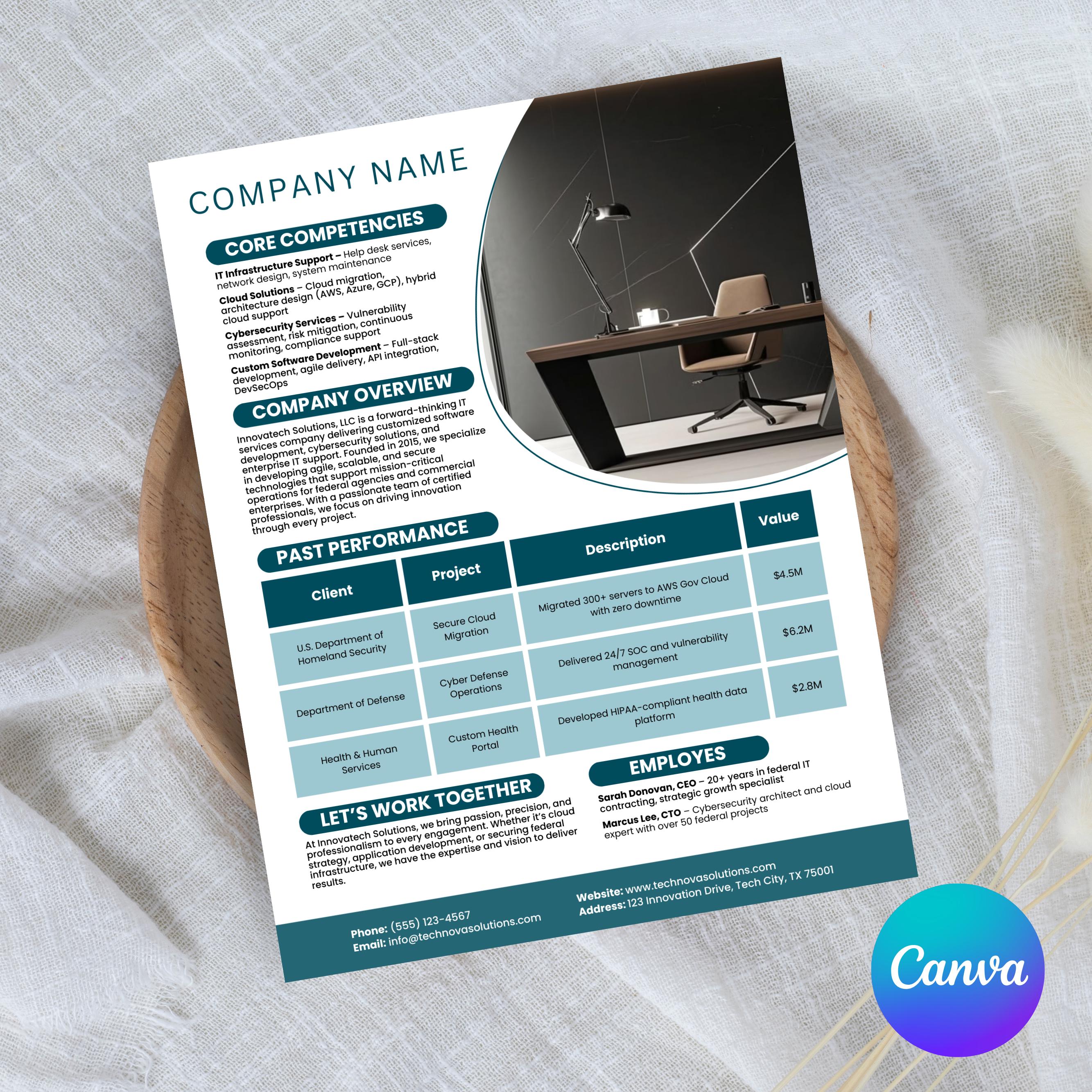 Editable Capability Statement Template, Corporate Flyer (canva) - Etsy