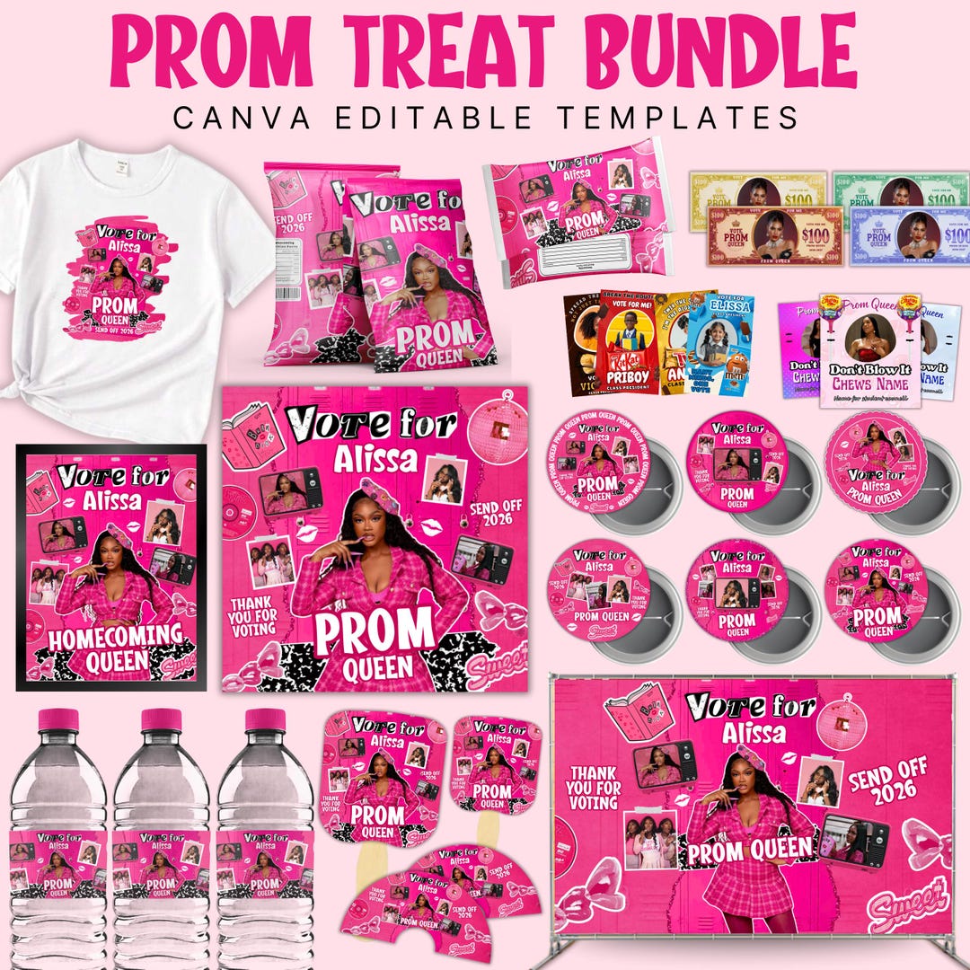 Prom Treat Bundle | Editable Party Favors, Decorations (canva Template ...