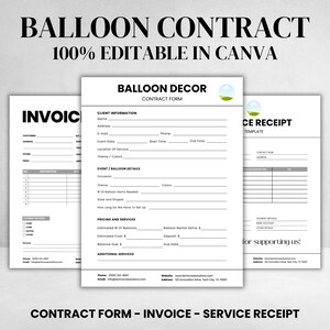 Editable Balloon Decor Contract Template, Canva Invoice - Etsy