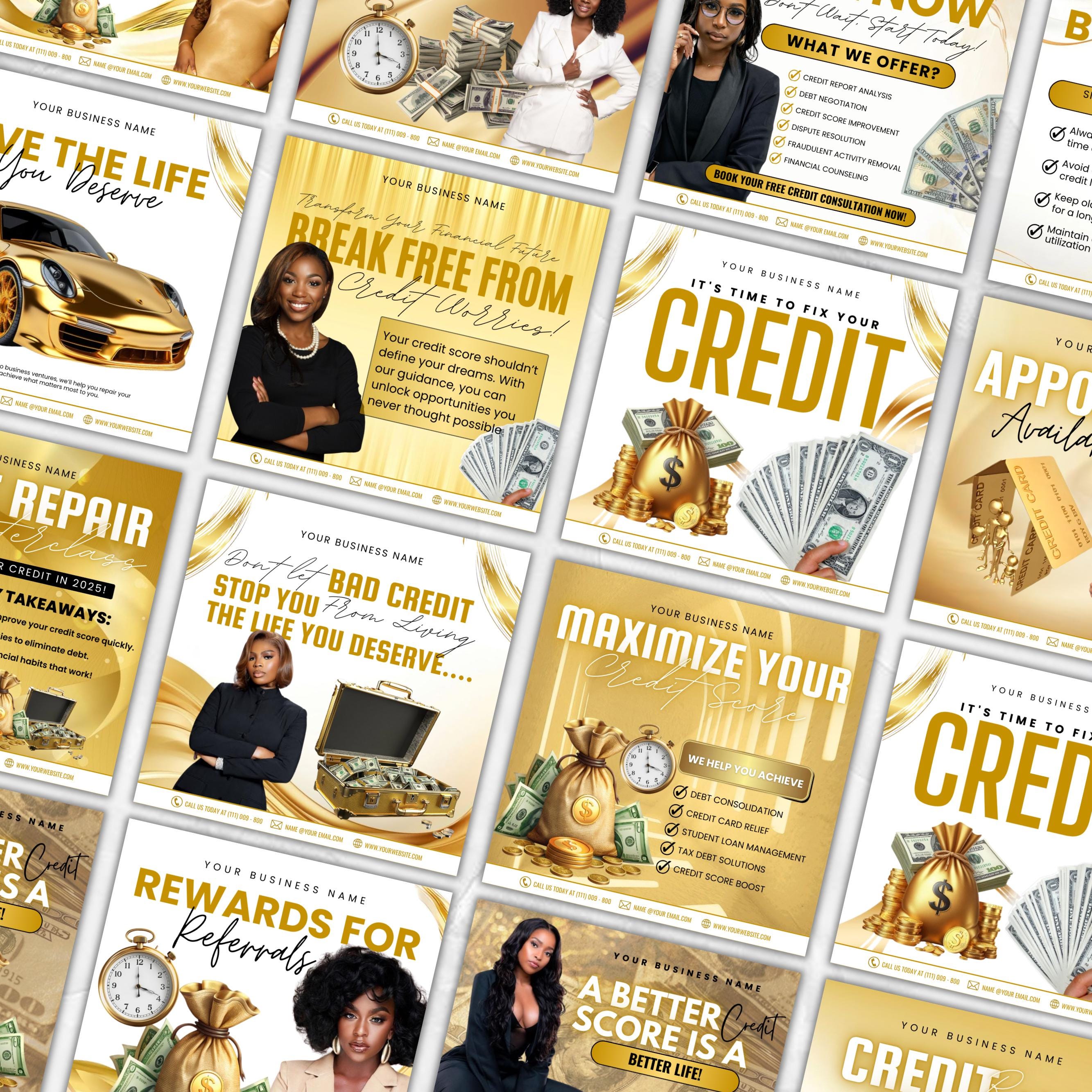 Credit Repair Instagram Post Templates, Financial Freedom Social Media ...