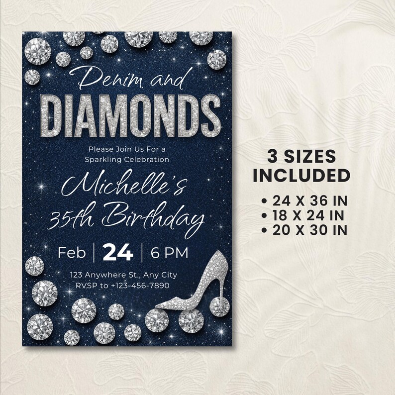 Denim and Diamonds Birthday Sign, Denim & Diamonds Welcome Board ...