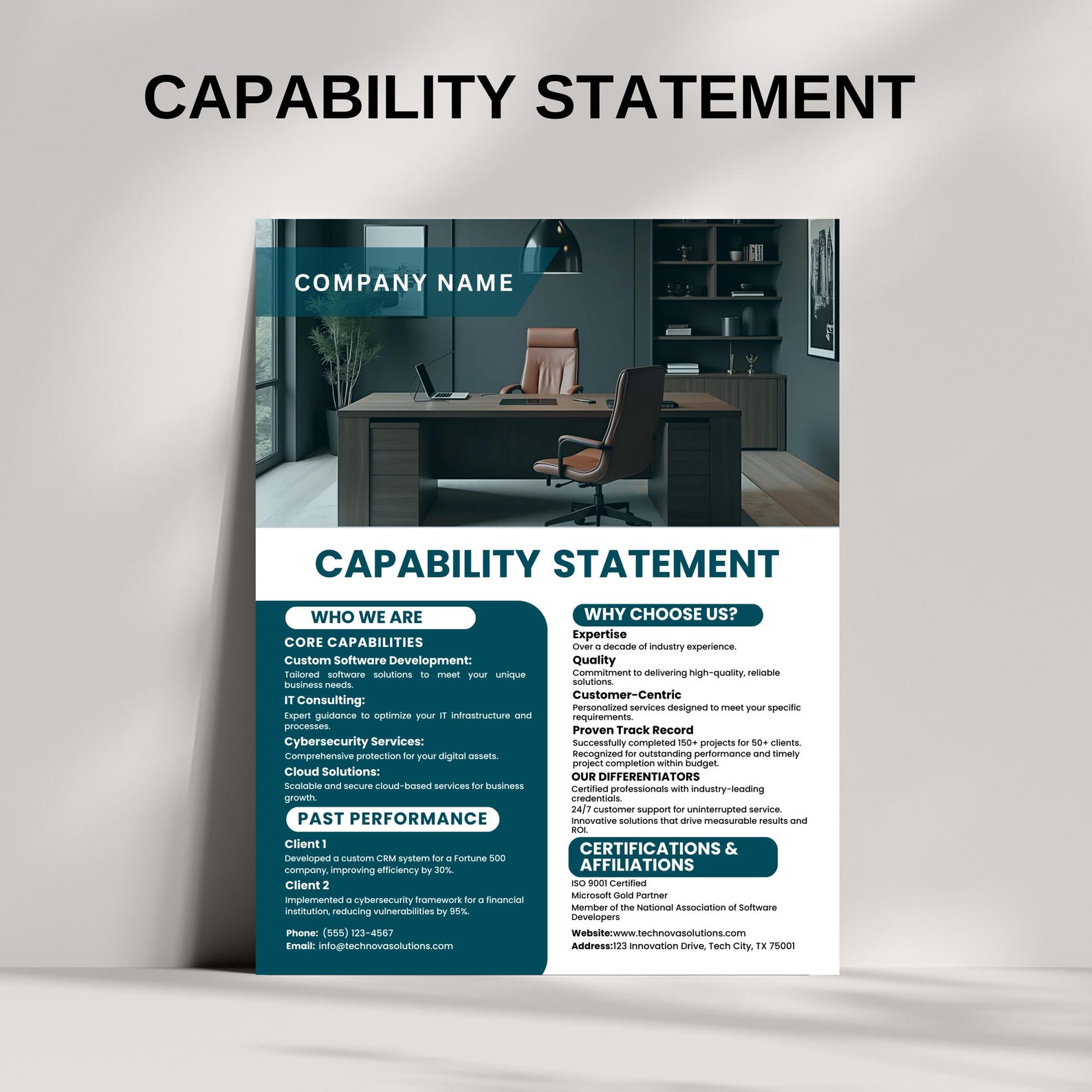 Editable Capability Statement Template, Corporate Flyer (canva) - Etsy