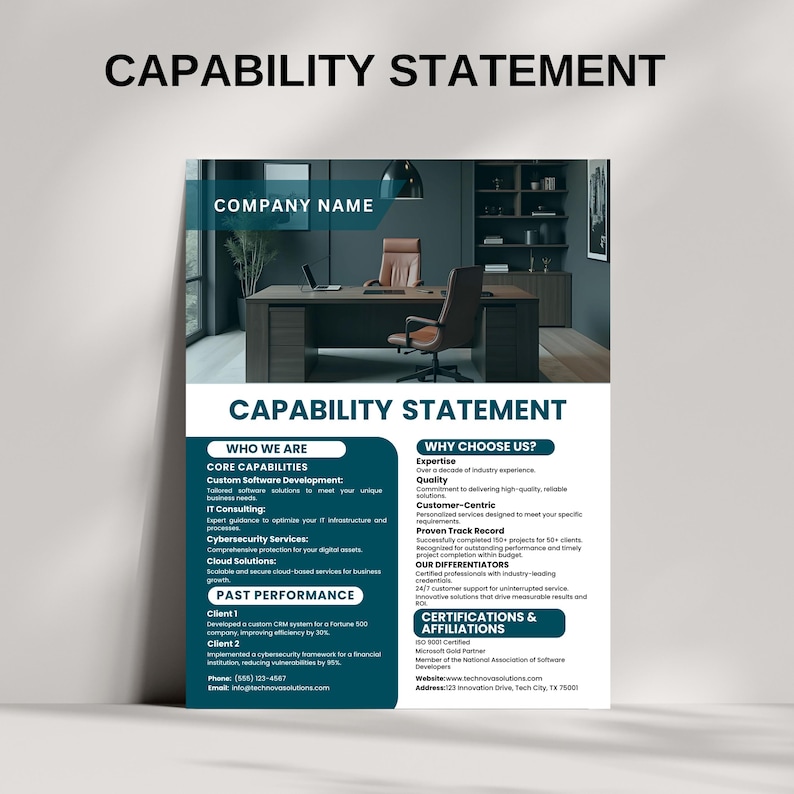 Editable Capability Statement Template, Corporate Flyer (canva) - Etsy