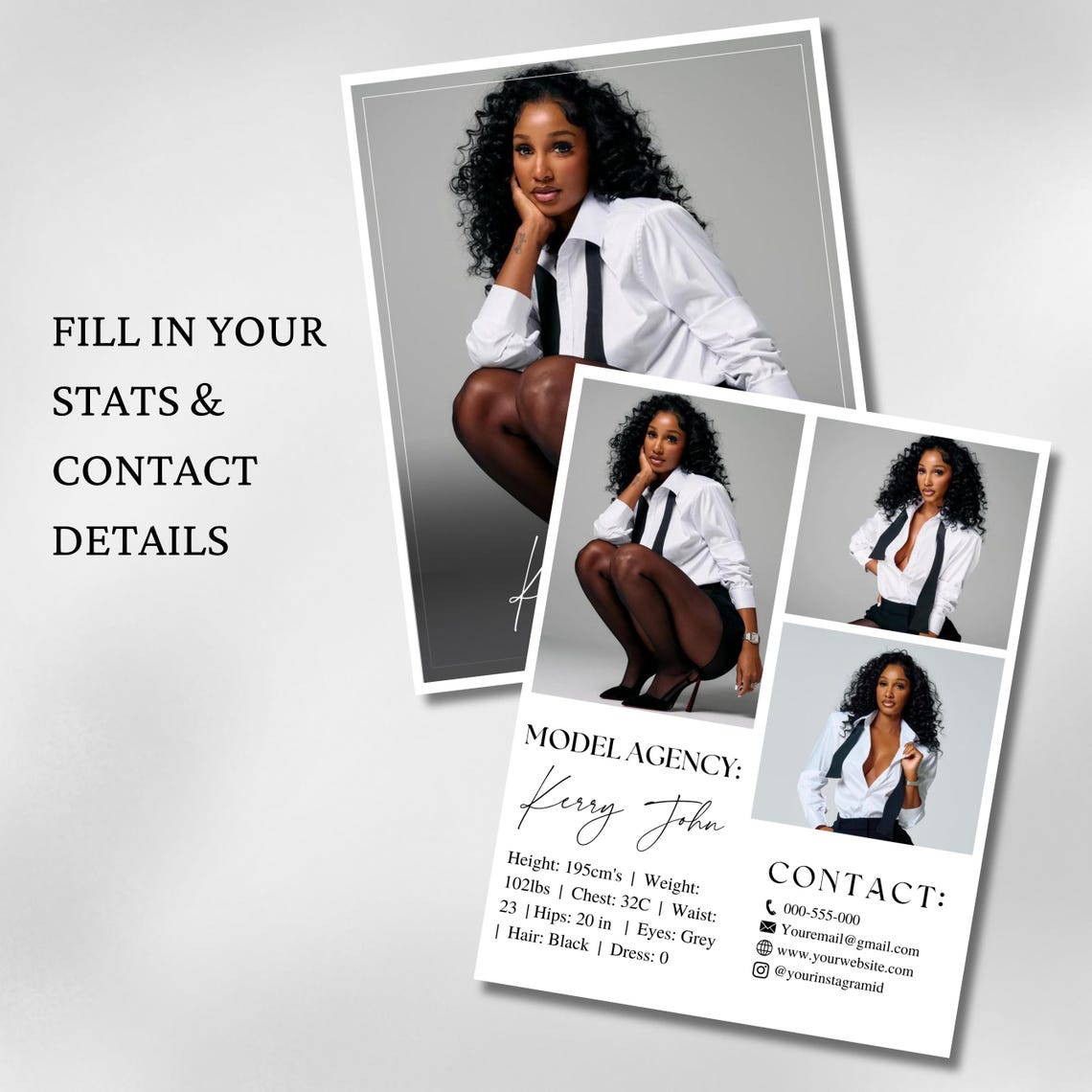 Model Comp Card Template, Modeling Comp Card, Model Portfolio Template ...
