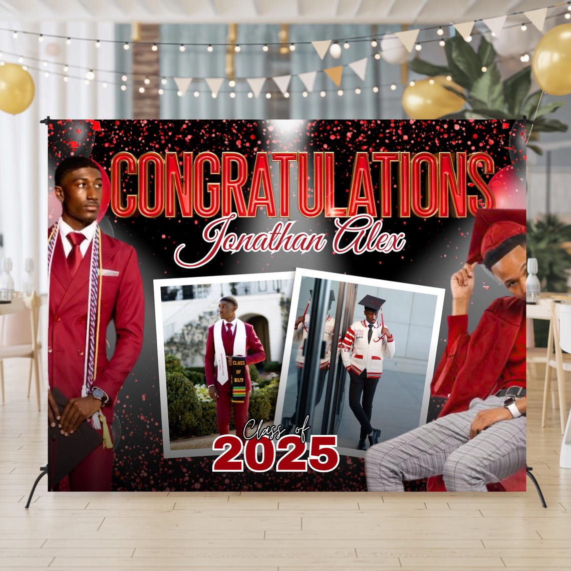 Graduation Backdrop Bundle, 4 Editable Graduate Backdrops, Canva Grad ...