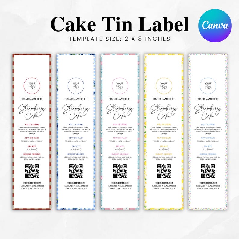 Mini Cake Tin Label, Editable Bakery Label, DIY Bakery Label, Small ...