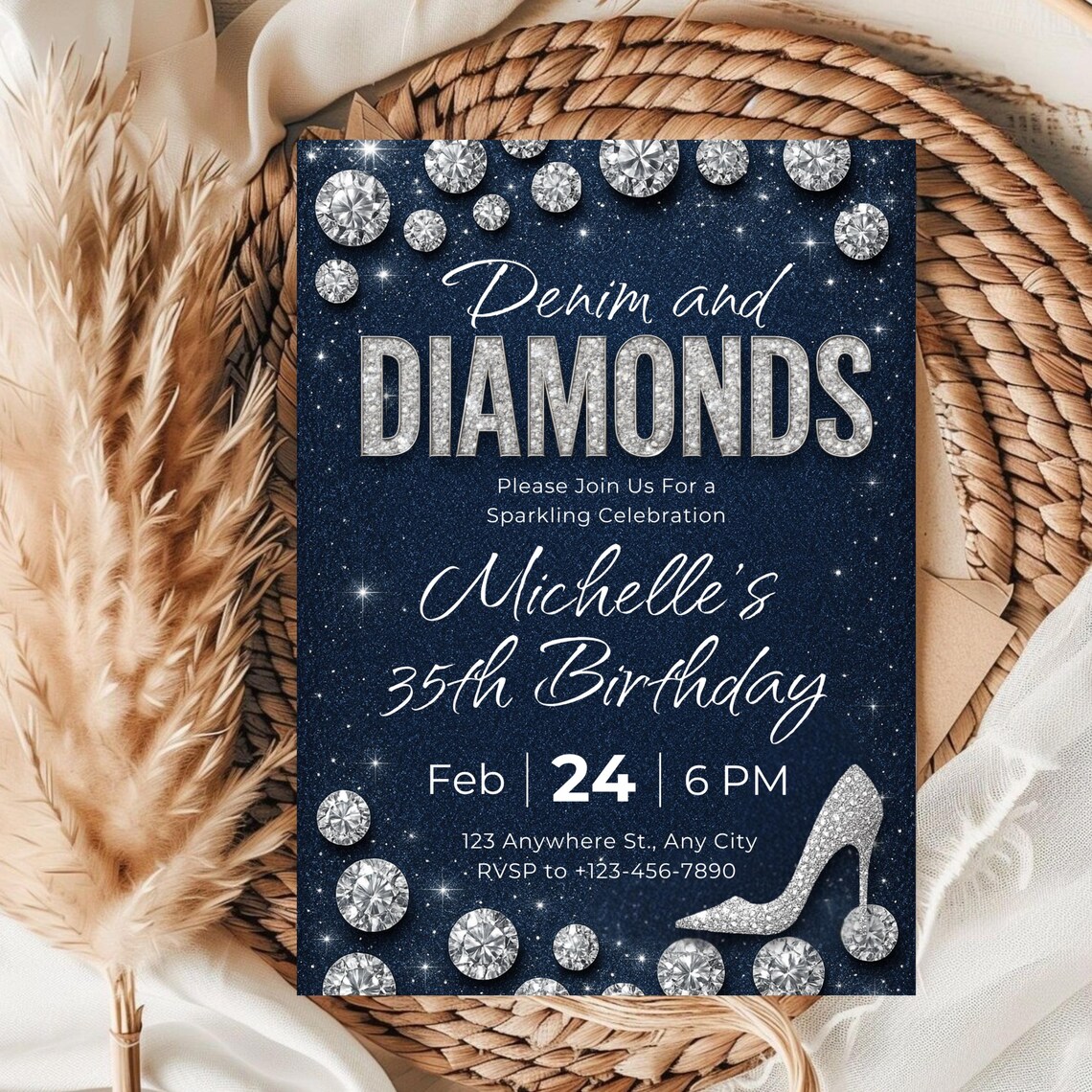 Denim And Diamonds Birthday Invitation Editable Denim Birthday Dinner Denim And Diamonds Birthday Invitation Editable Denim Birthday Dinner
