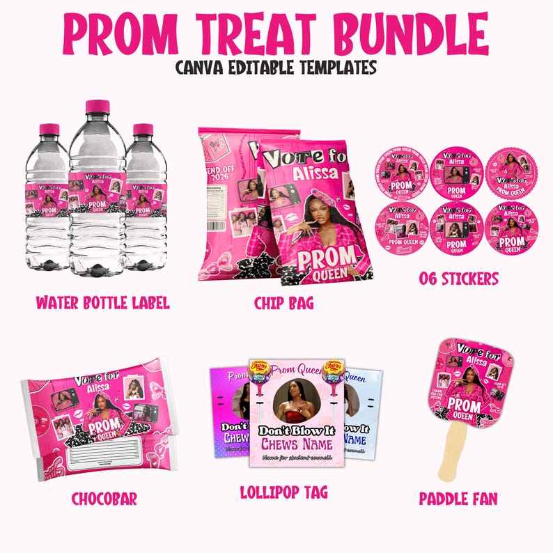 Prom Treat Bundle | Editable Party Favors, Decorations (canva Template ...