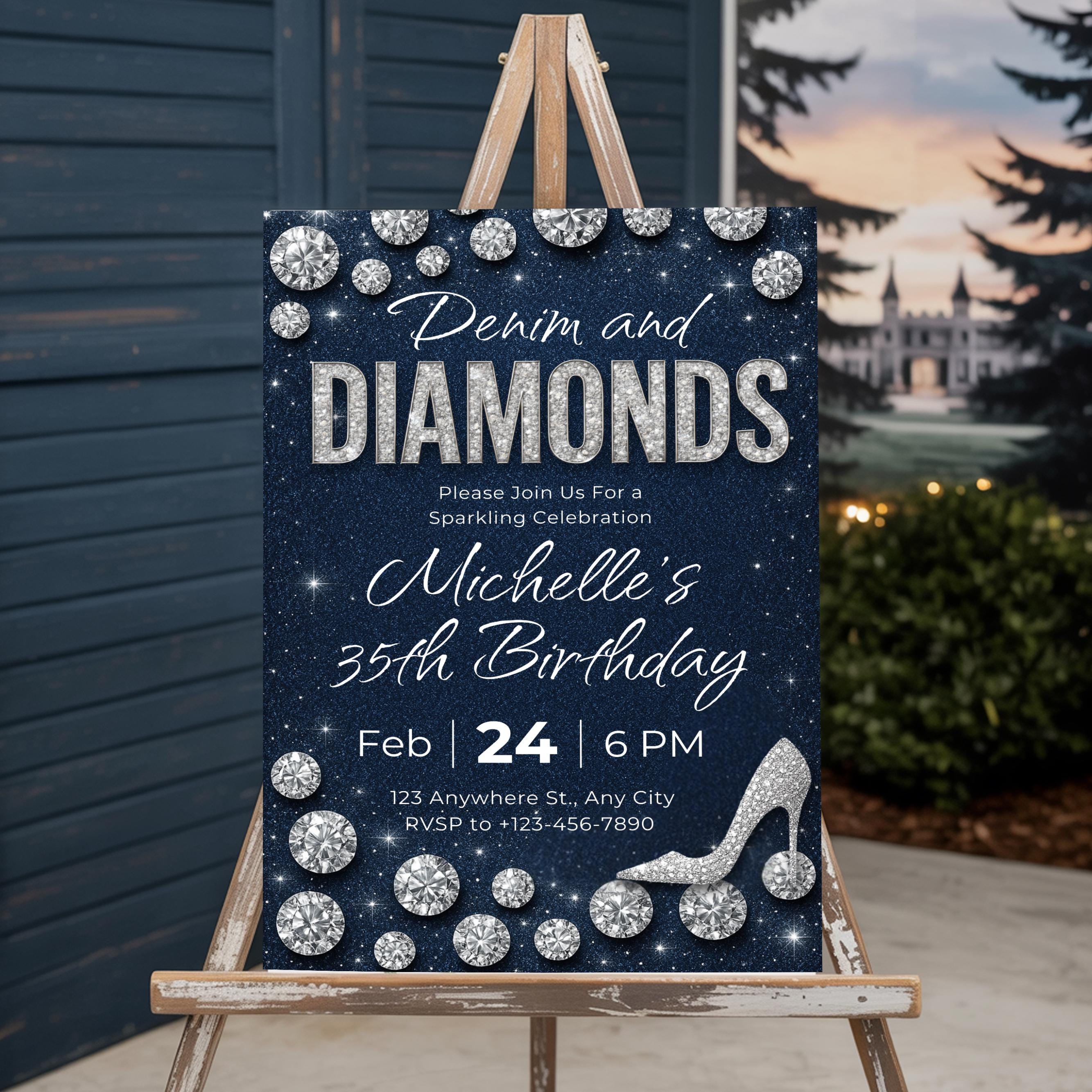 Denim and Diamonds Birthday Sign, Denim & Diamonds Welcome Board ...