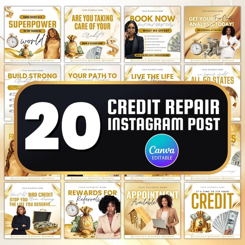 Credit Repair Instagram Post Templates, Financial Freedom Social Media ...