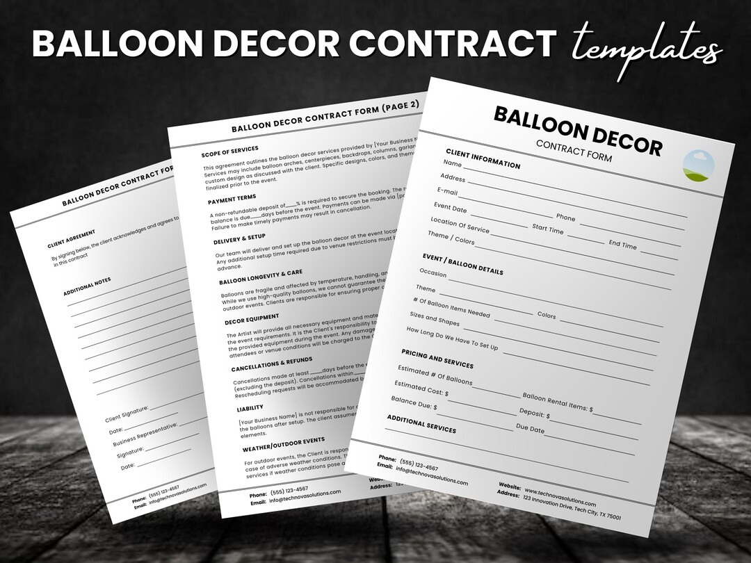 Editable Balloon Decor Contract Template, Balloon Decoration Service ...