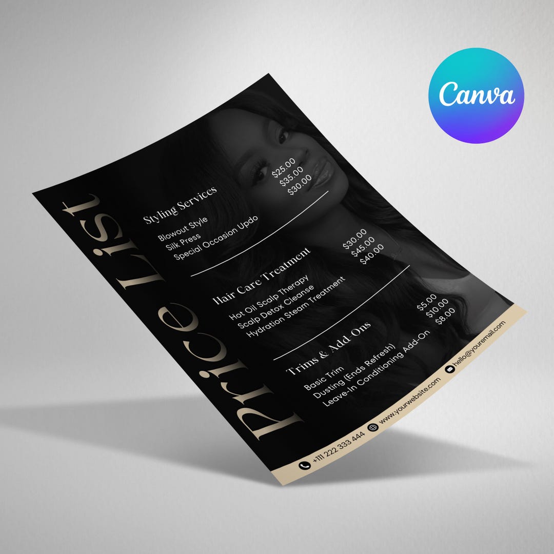 Price List Template, Hair Pricing Flyer, Price List Flyer,pricing Guide ...