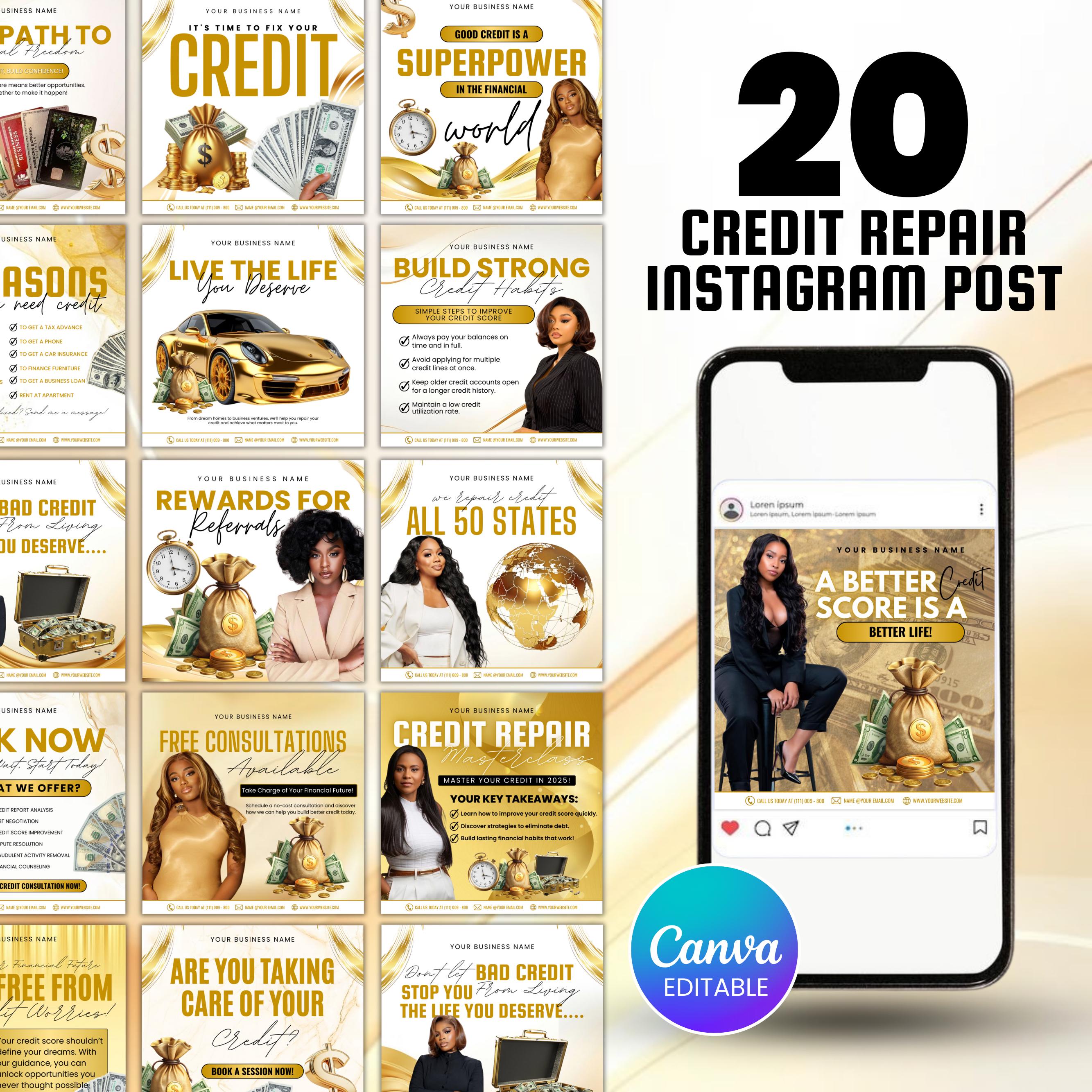 Credit Repair Instagram Post Templates, Financial Freedom Social Media ...
