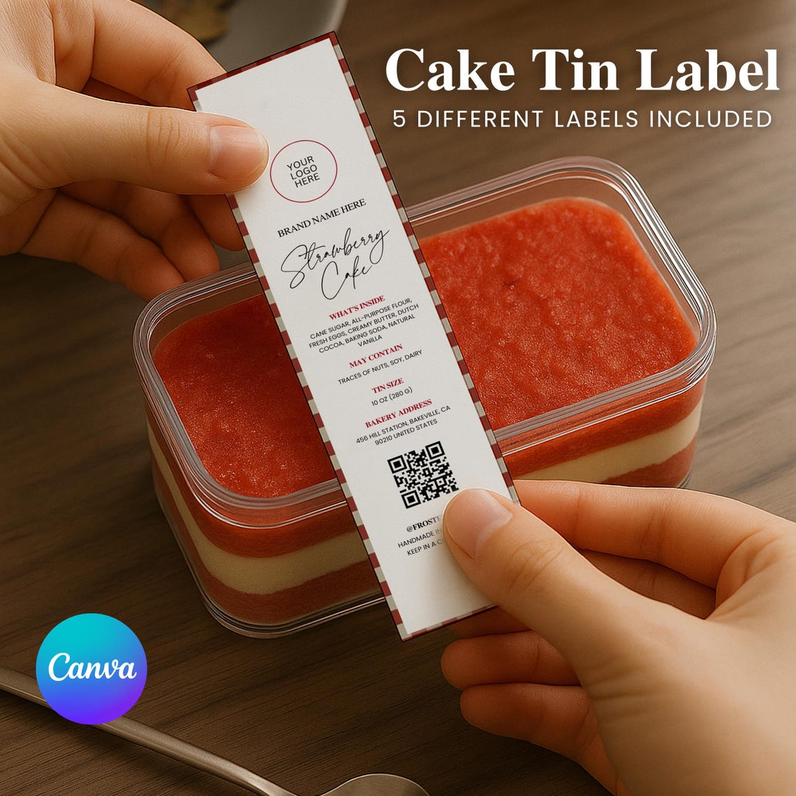 Mini Cake Tin Label, Editable Bakery Label, DIY Bakery Label, Small ...