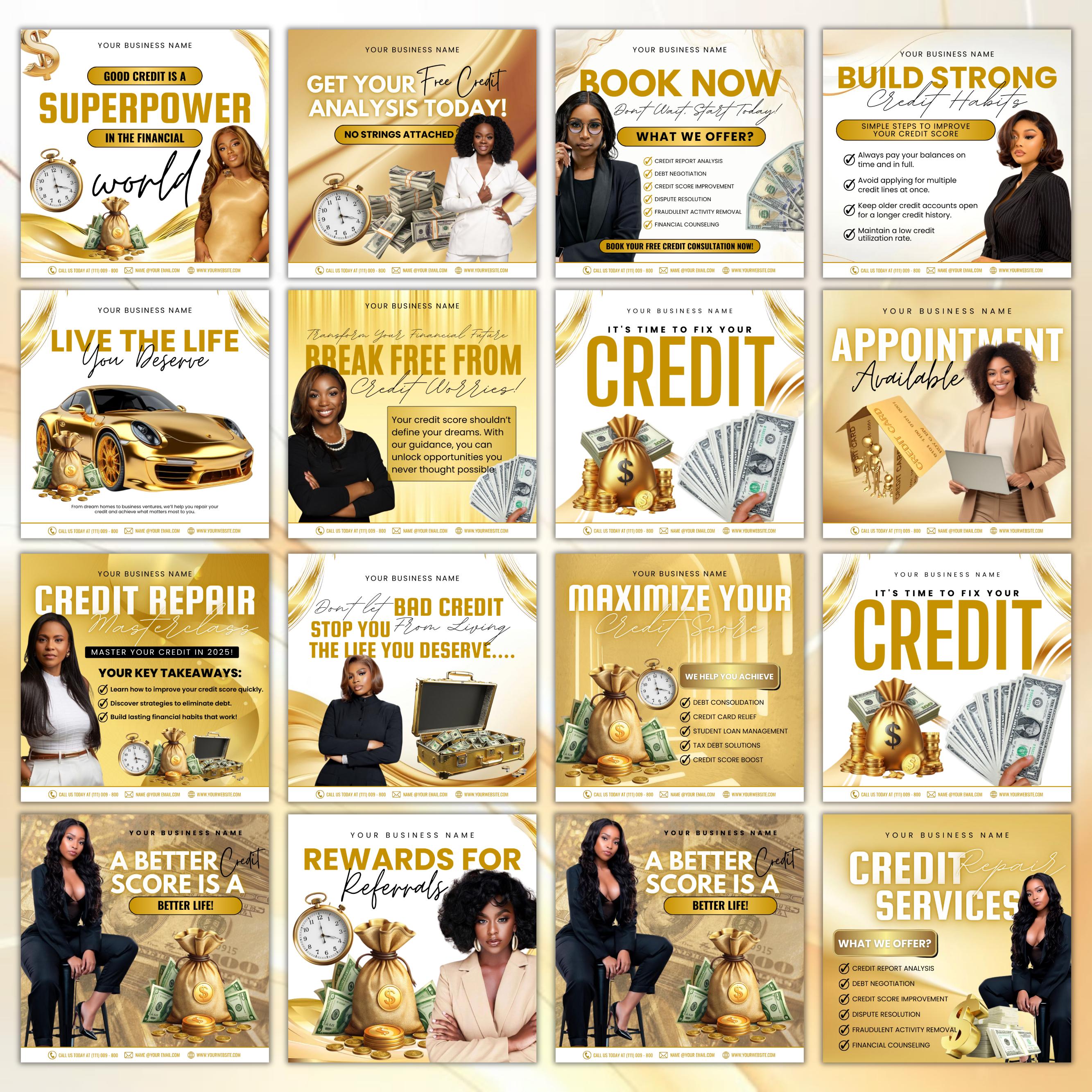 Credit Repair Instagram Post Templates, Financial Freedom Social Media ...