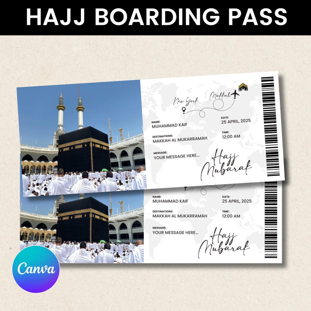 Hajj Boarding Pass, Editable Umrah Mubarak Boarding Pass, Hajj Plane ...