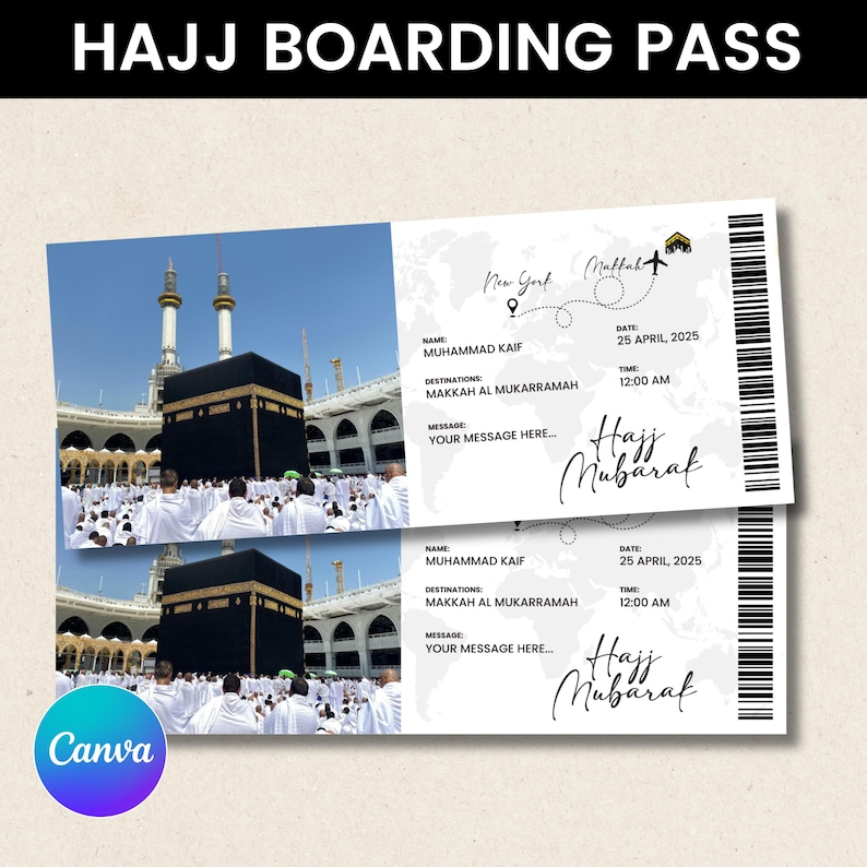 Hajj Boarding Pass, Editable Umrah Mubarak Boarding Pass, Hajj Plane ...