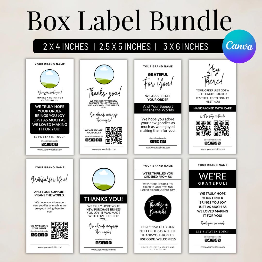 Editable Box Label Bundle, Modern Box Stickers for Small Business ...