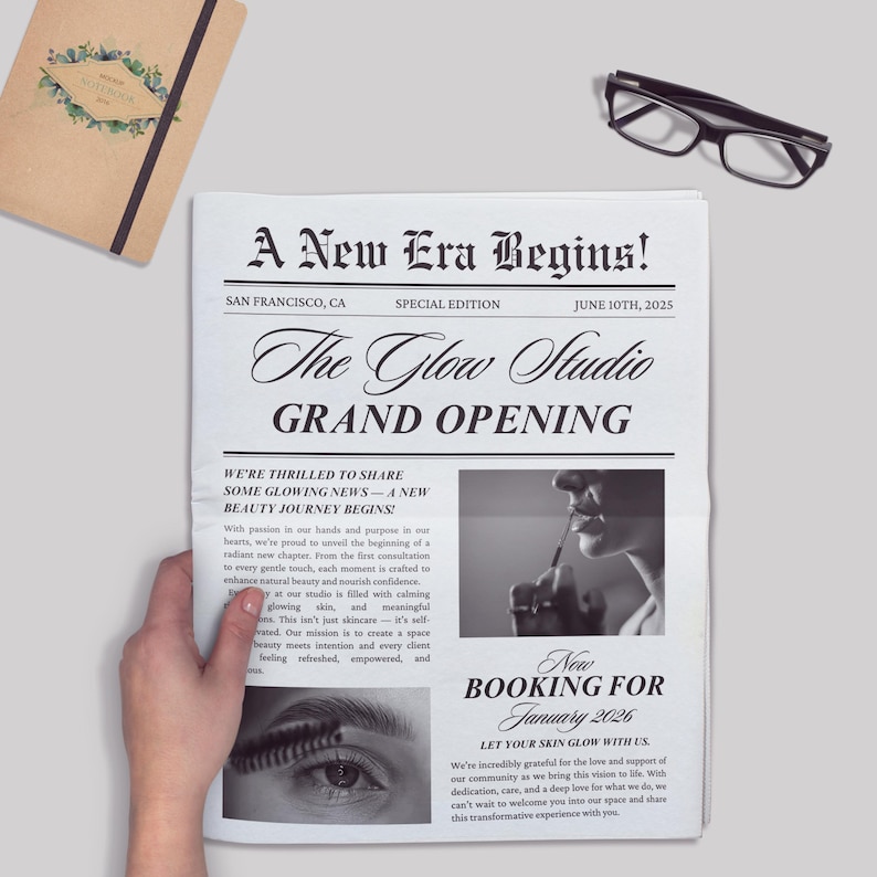 Business Newspaper Template, Editable Large Grand Opening Esthetician ...