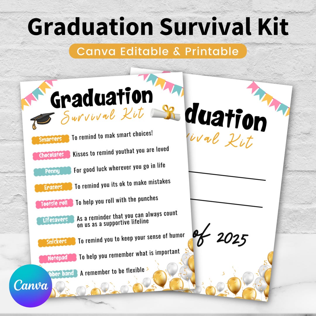 EDITABLE Graduation Survival Kit, After Graduation Survival Kit ...