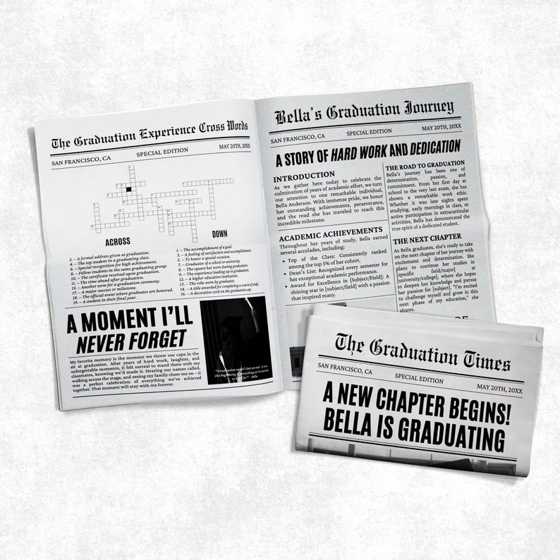 Canva Graduation Newspaper Template, Senior Newspaper Graduating 2026 ...