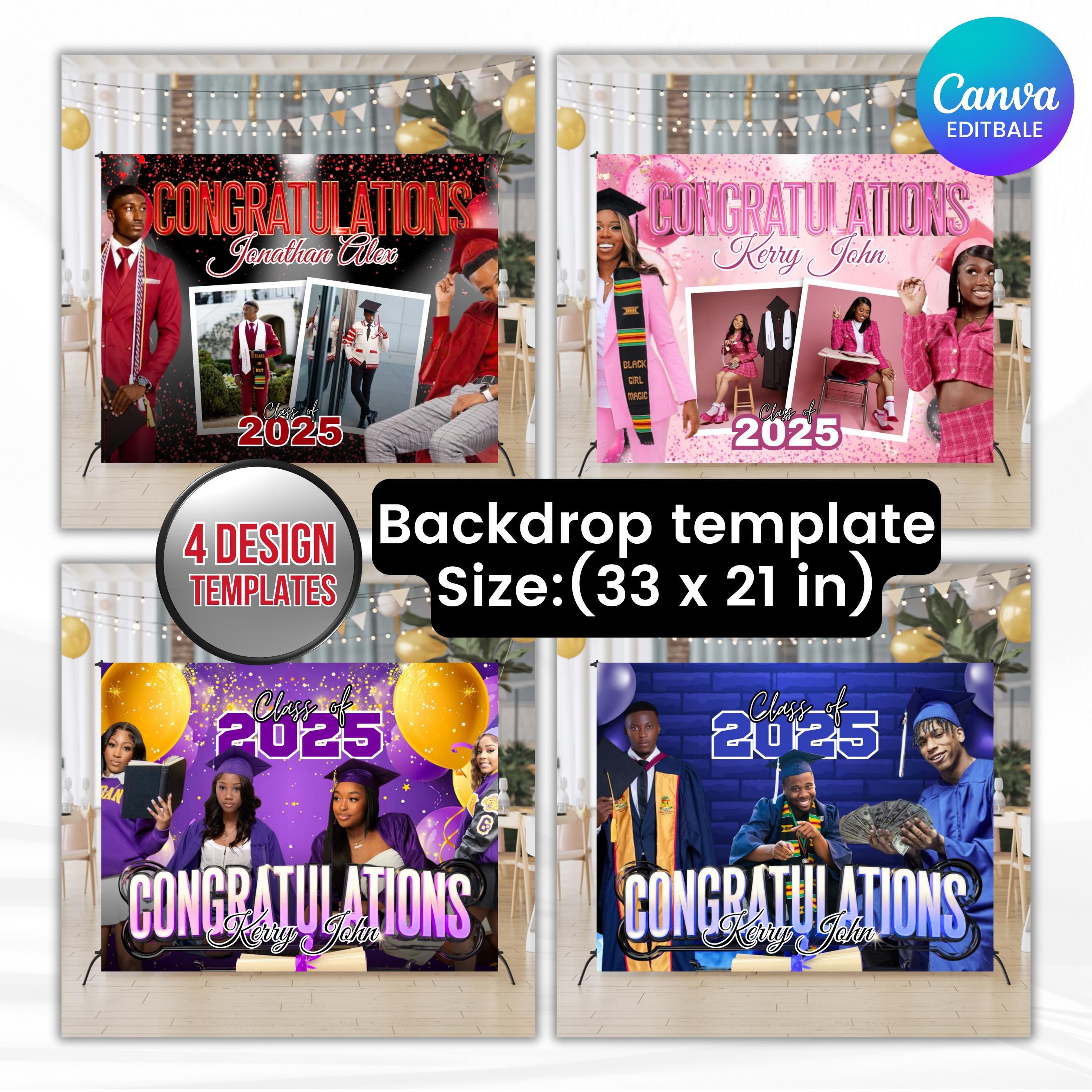 Graduation Backdrop Bundle, 4 Editable Graduate Backdrops, Canva Grad ...