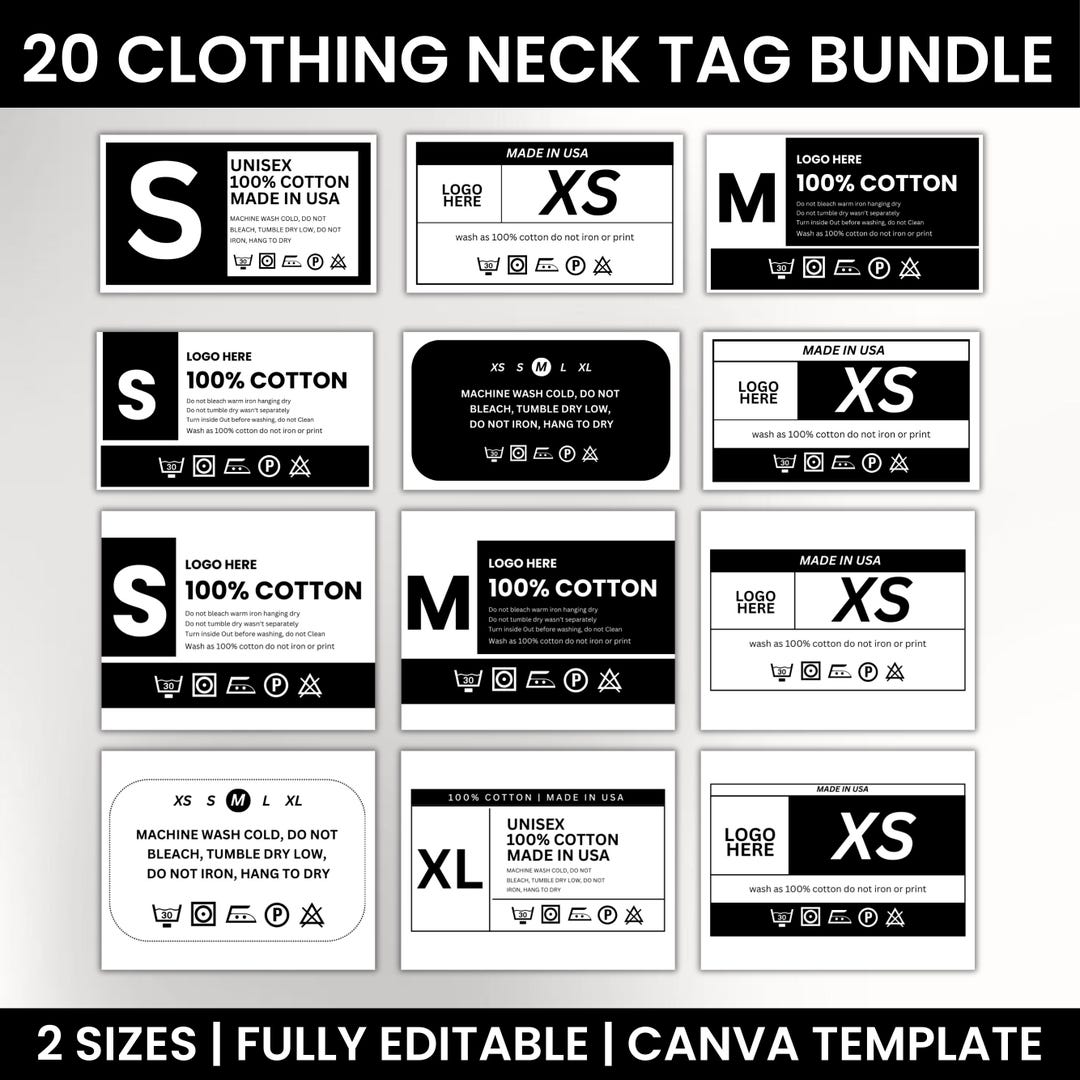 Editable Clothing Tags Bundle, Neck Label, T-shirt Labels Neck,neck ...