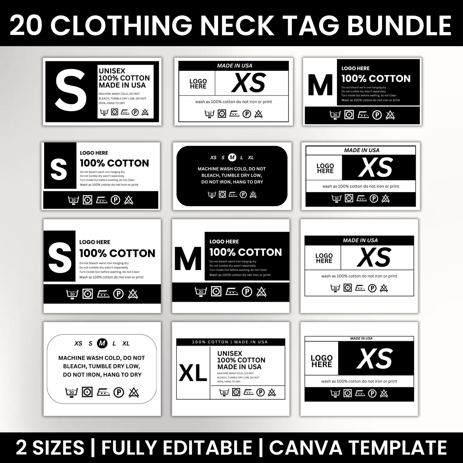 Editable Clothing Tag Template Bundle, DIY Neck Labels (canva) Garment ...