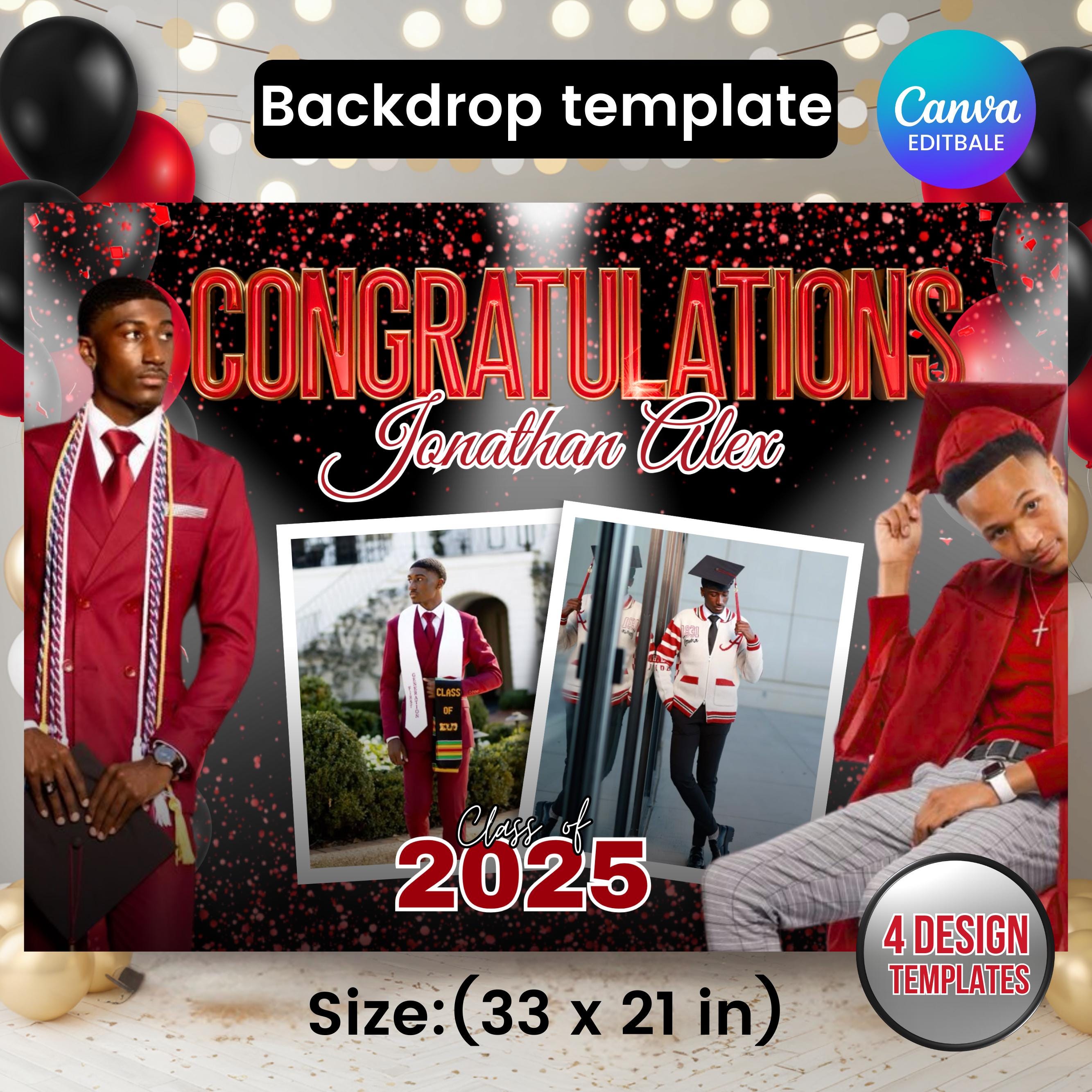 Graduation Backdrop Bundle, 4 Editable Graduate Backdrops, Canva Grad ...