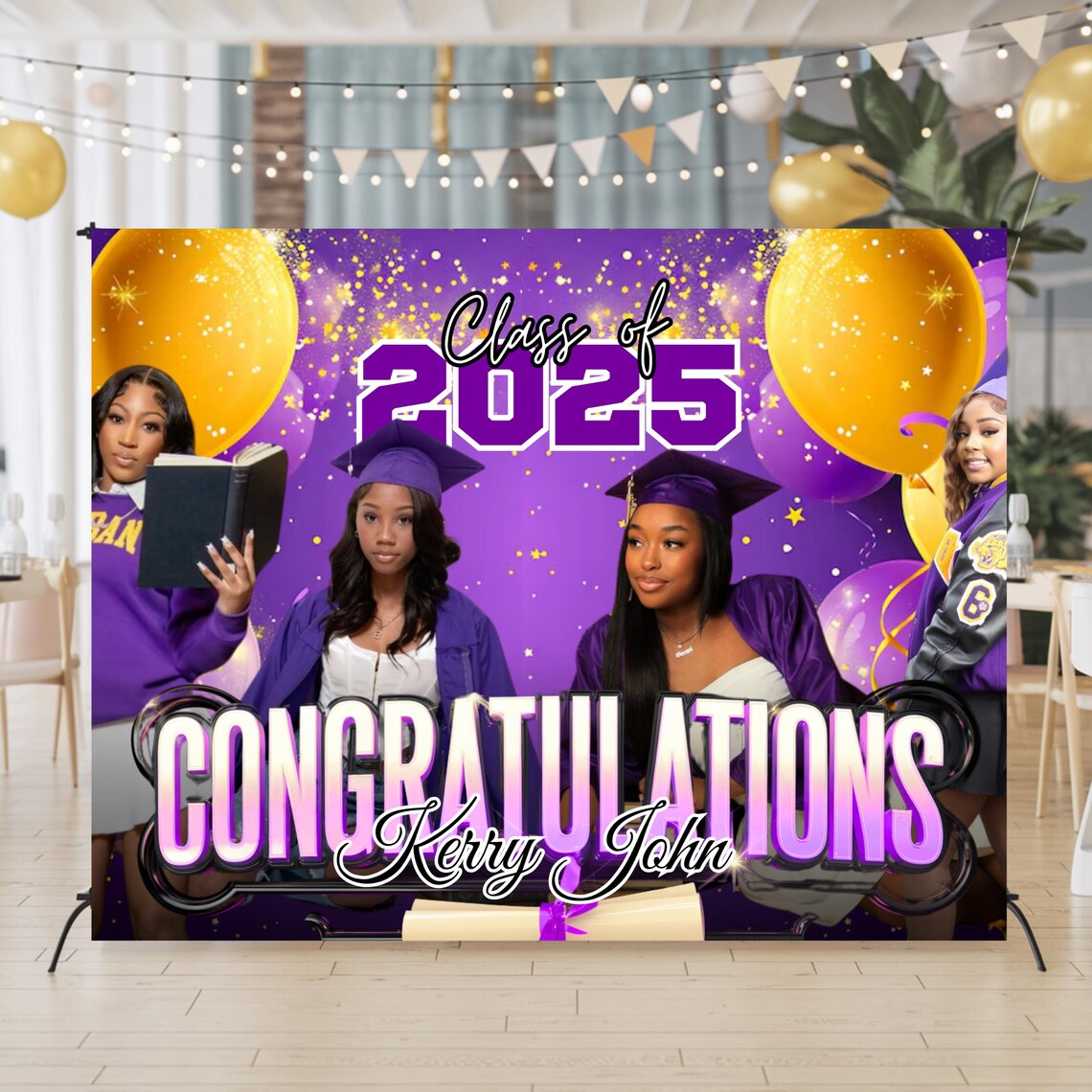 Graduation Backdrop Bundle, 4 Editable Graduate Backdrops, Canva Grad ...