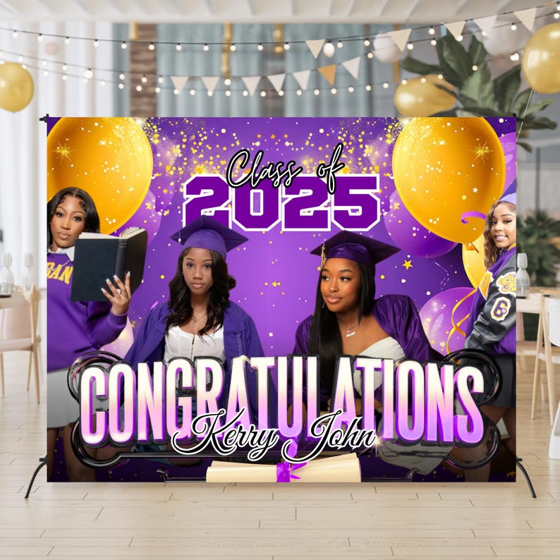 Graduation Backdrop Bundle, 4 Editable Graduate Backdrops, Canva Grad ...