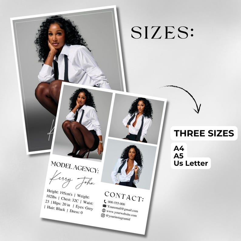 Modeling Comp Card Template, Model Portfolio Templates, Fashion Resume ...