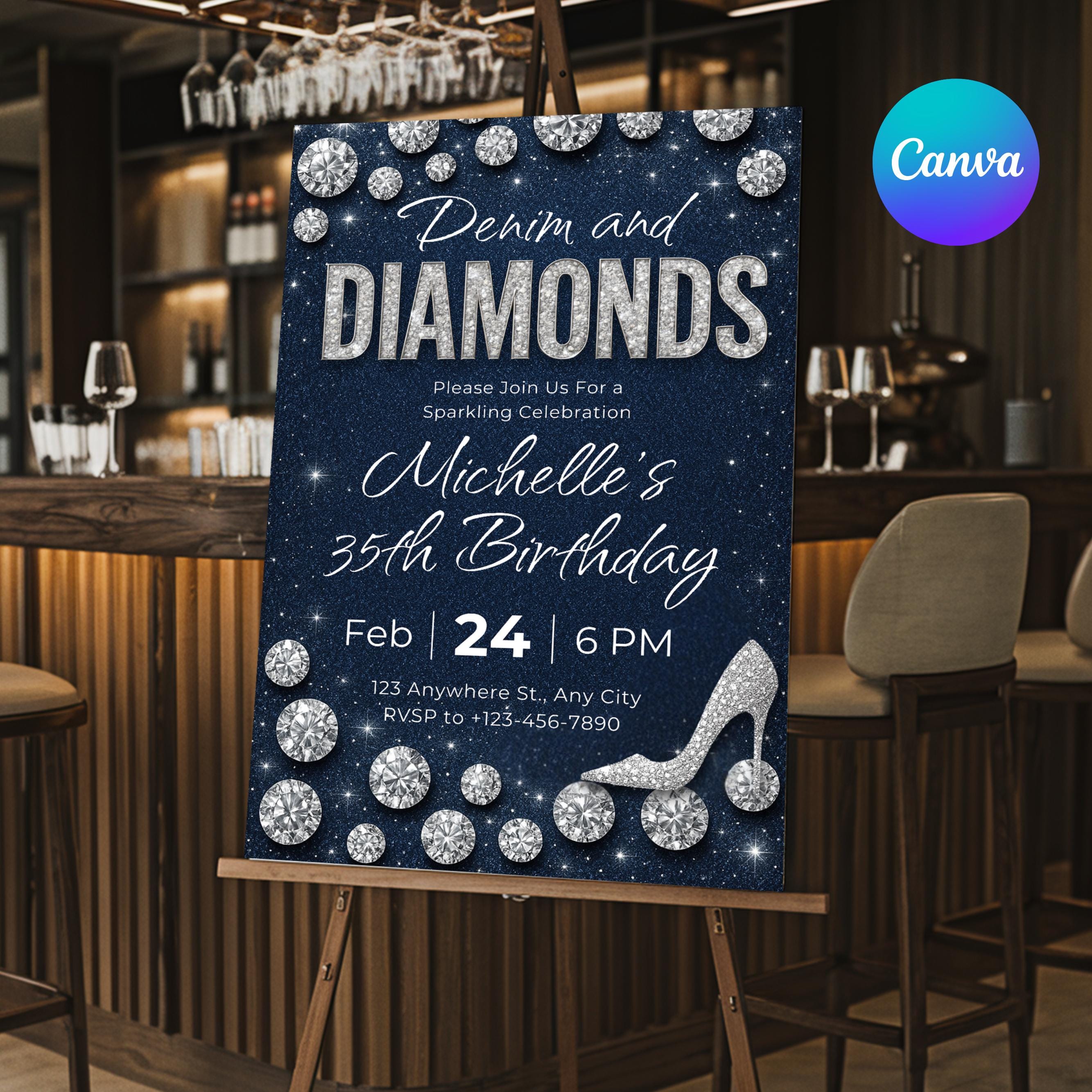 Denim and Diamonds Birthday Sign, Denim & Diamonds Welcome Board ...