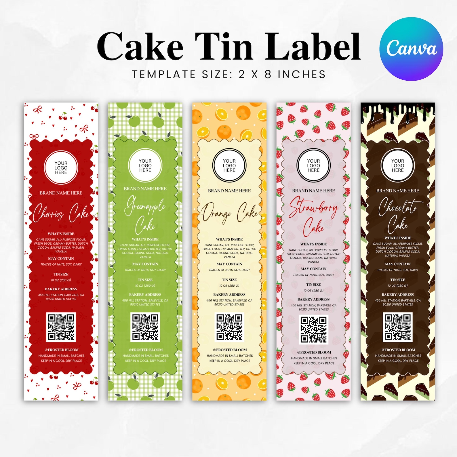 Mini Cake Tin Label, Editable Bakery Label, Mini Loaf Cake Label ...