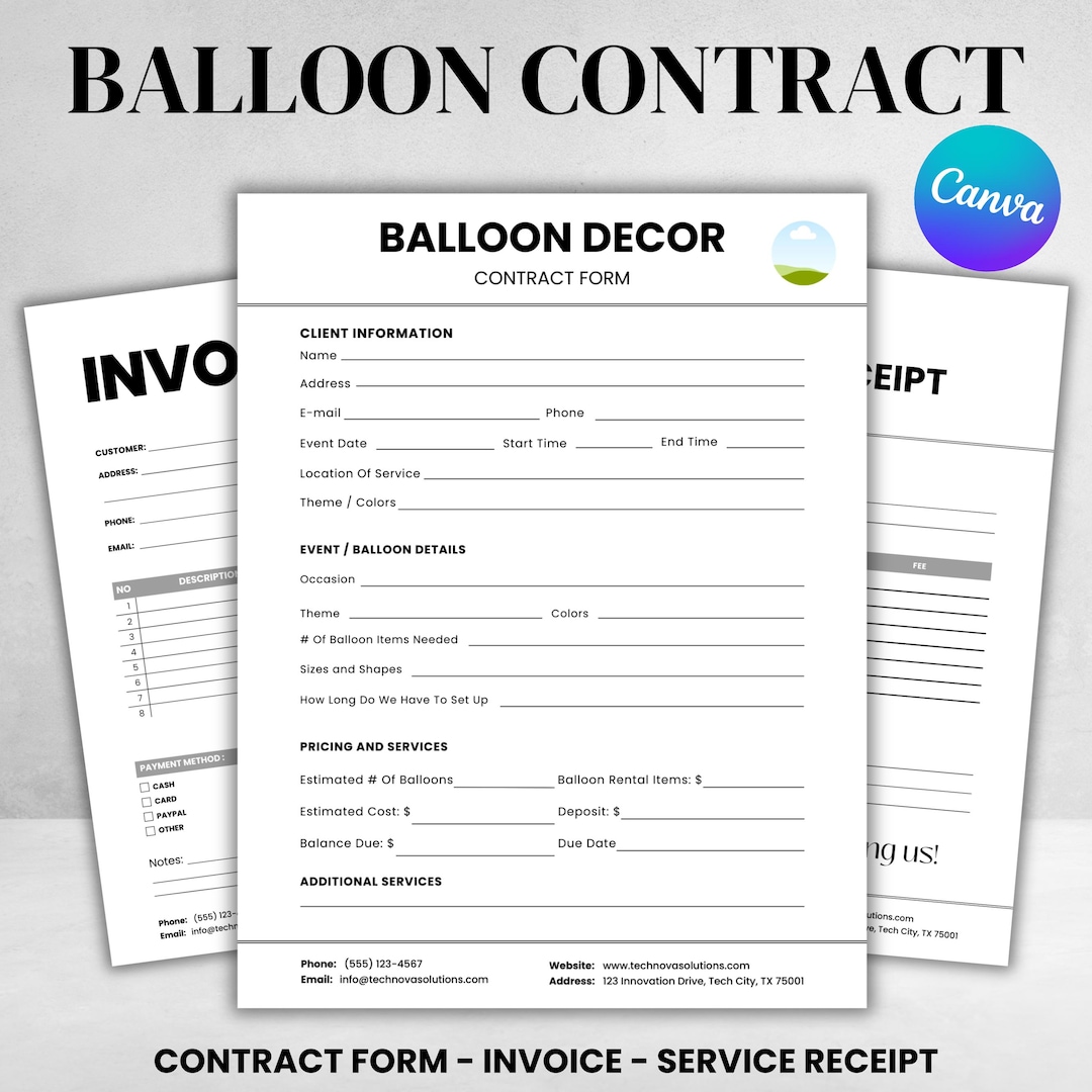 Editable Balloon Decor Contract Template, Balloon Decoration Service ...