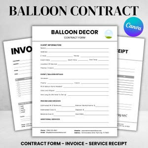 Editable Balloon Decor Contract Template, Canva Invoice - Etsy