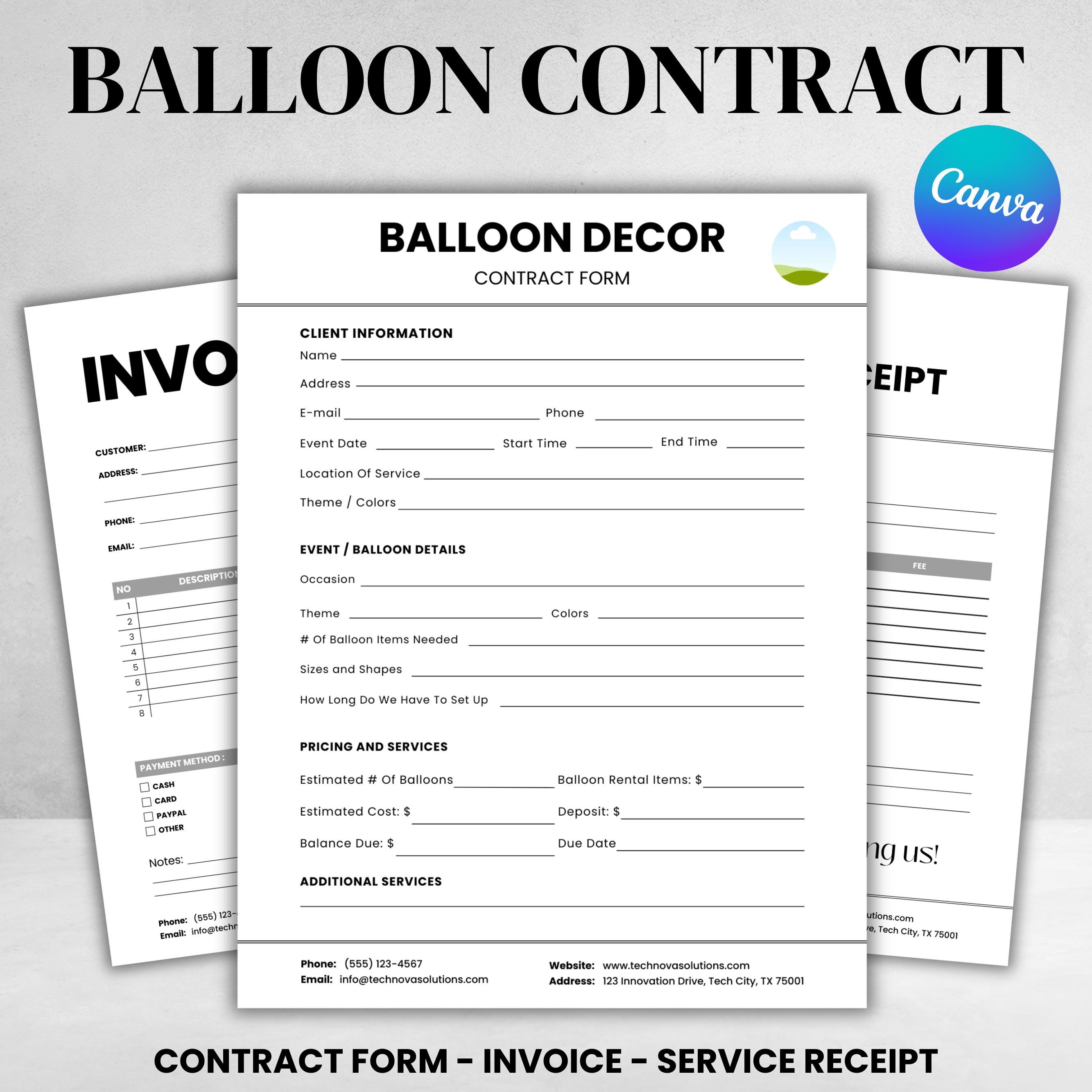 Editable Balloon Decor Contract Template, Balloon Decoration Service ...