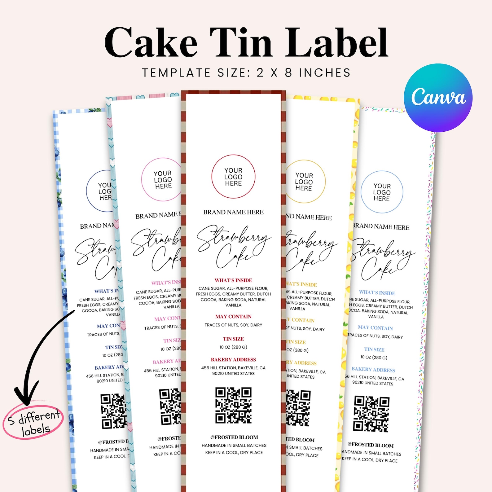 Mini Cake Tin Label, Editable Bakery Label, DIY Bakery Label, Small ...
