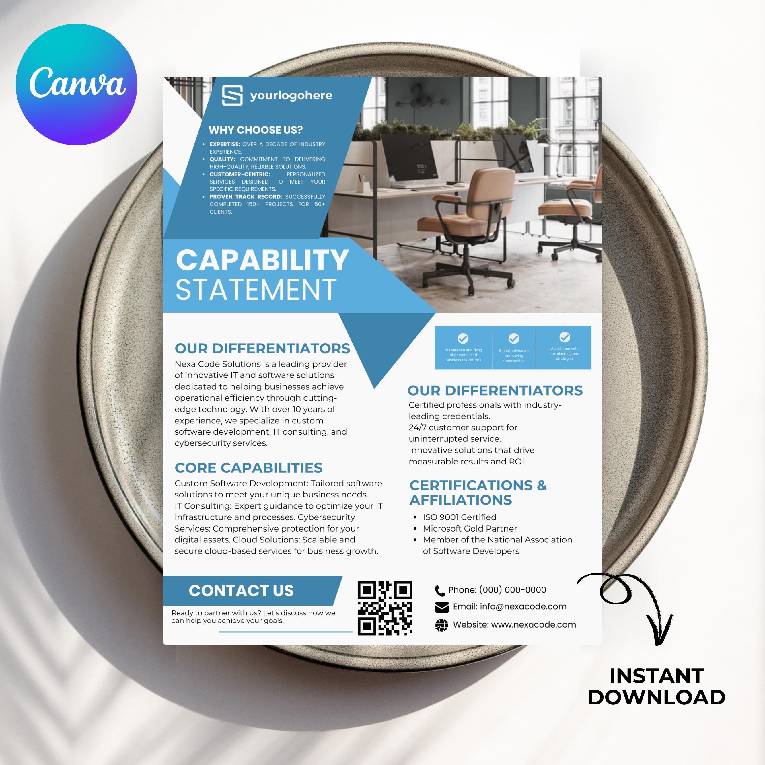Capability Statement Template Canva,corporate Flyer,editable Business ...