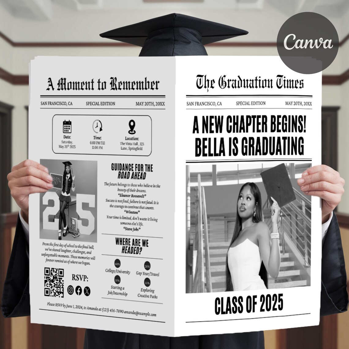 Canva Graduation Newspaper Template, Large Graduation Newspaper, Printable Large Newspaper Canva ...