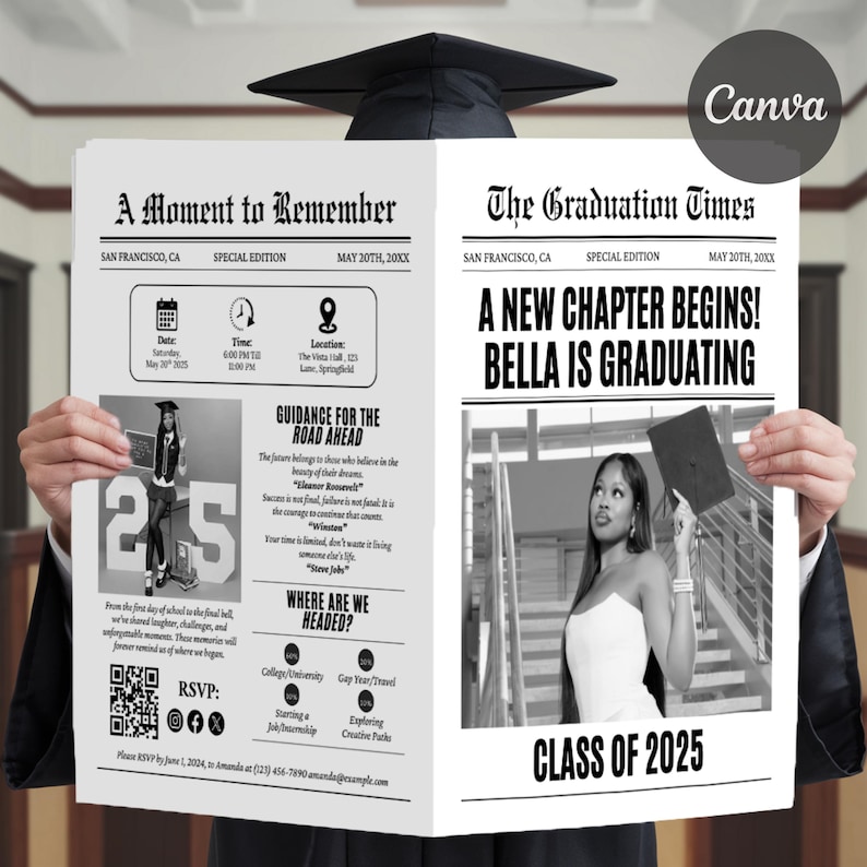 Canva Graduation Newspaper Template, Senior Newspaper Graduating 2026 ...